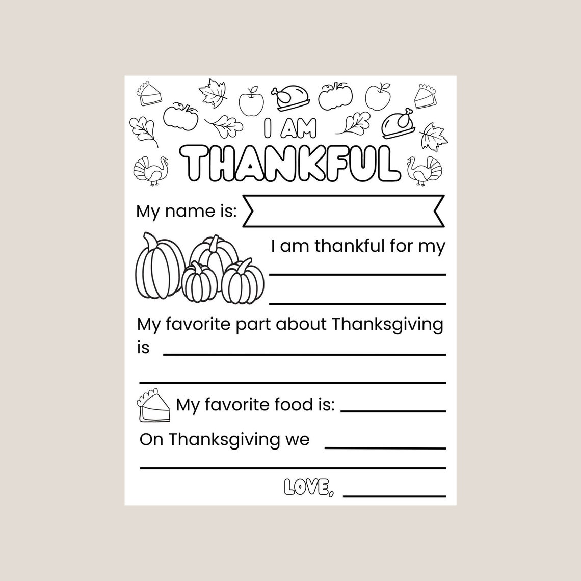 I Am Thankful Printable Coloring Page - Etsy