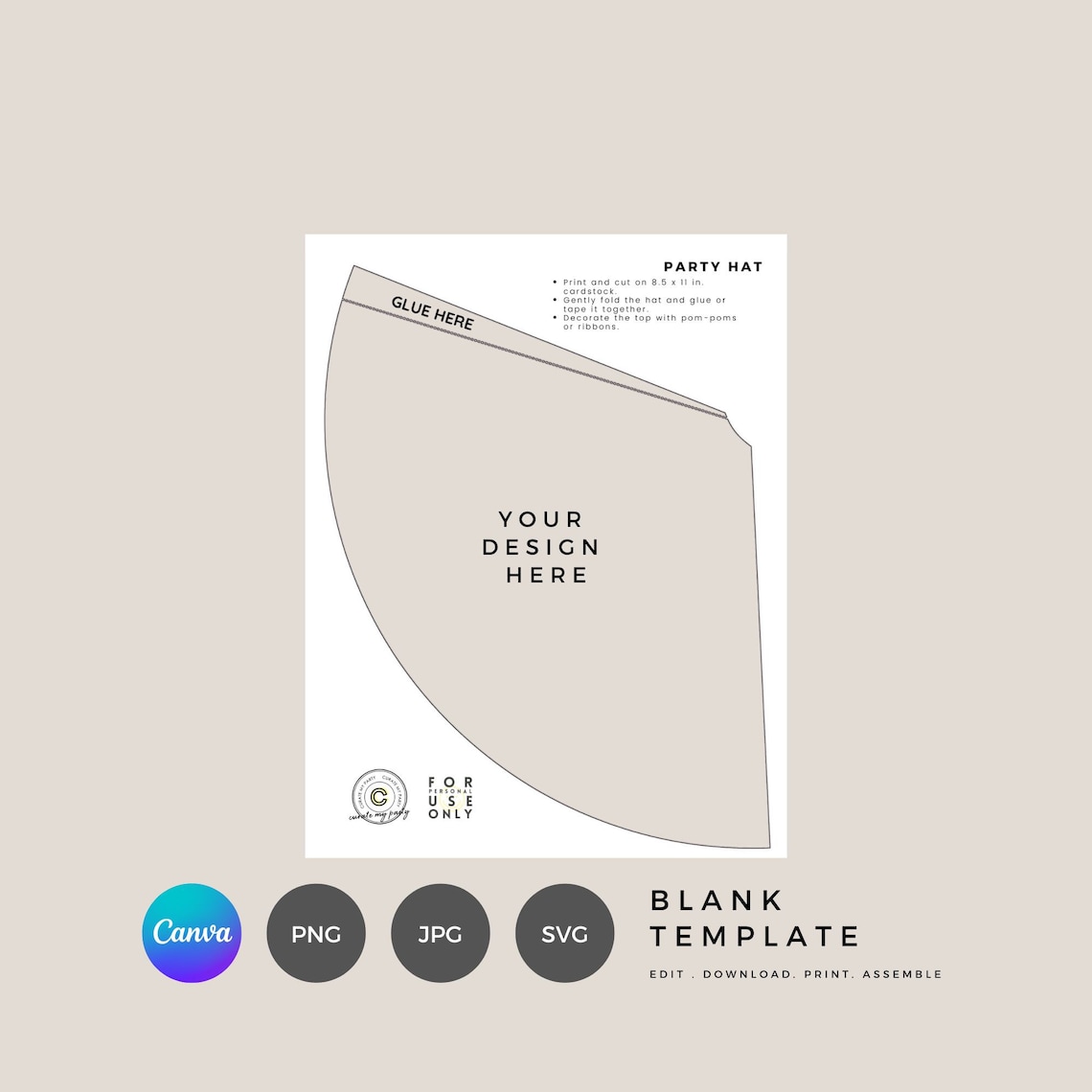 Party Hat Blank Template | DIY | Create Your Design With This Template ...