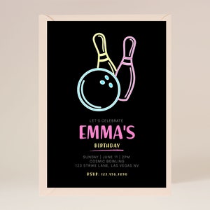 Cosmic Bowling Birthday Party Invitation | Editable on Corjl - Etsy