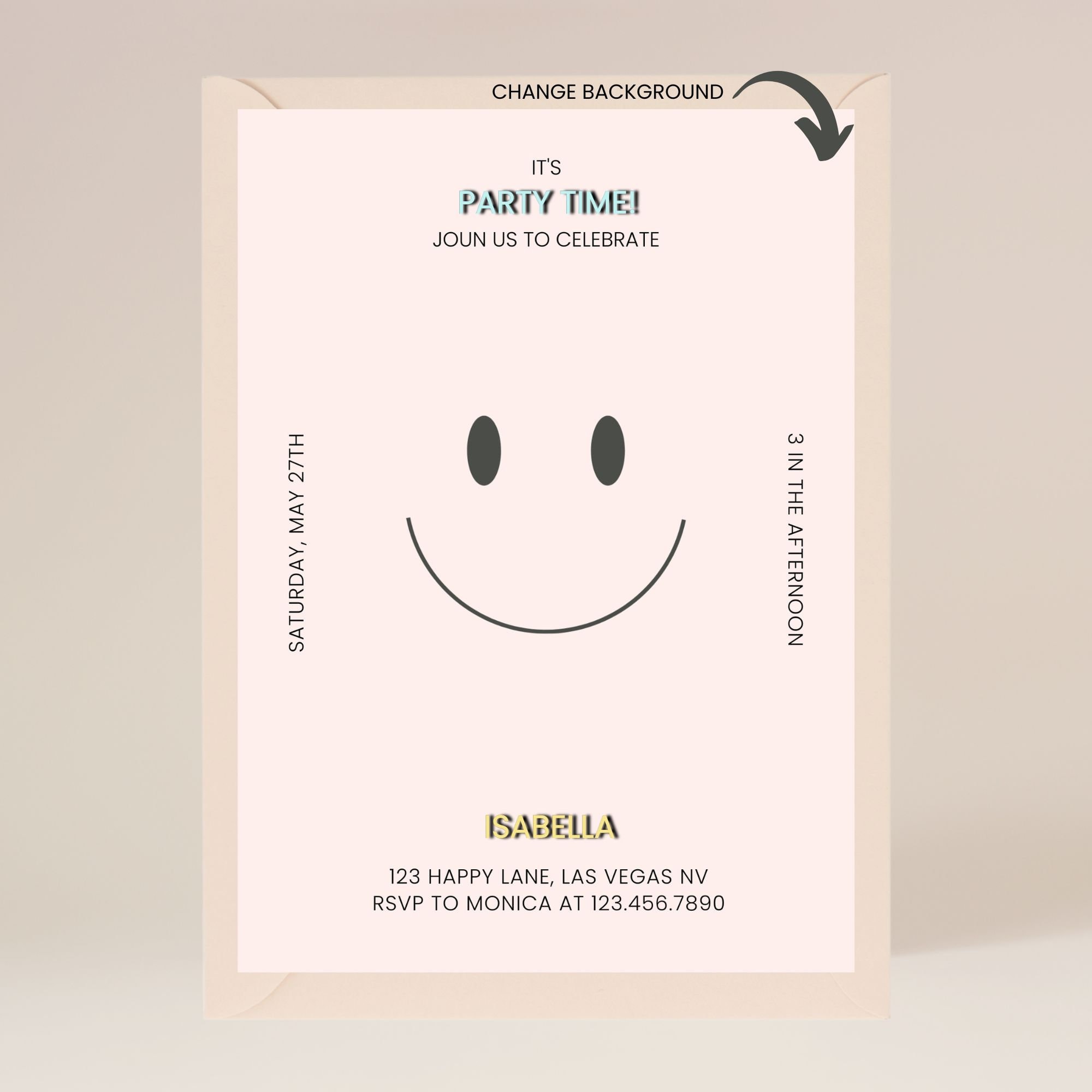 Happy Face Birthday Party Invitation Template | Editable | Digital ...
