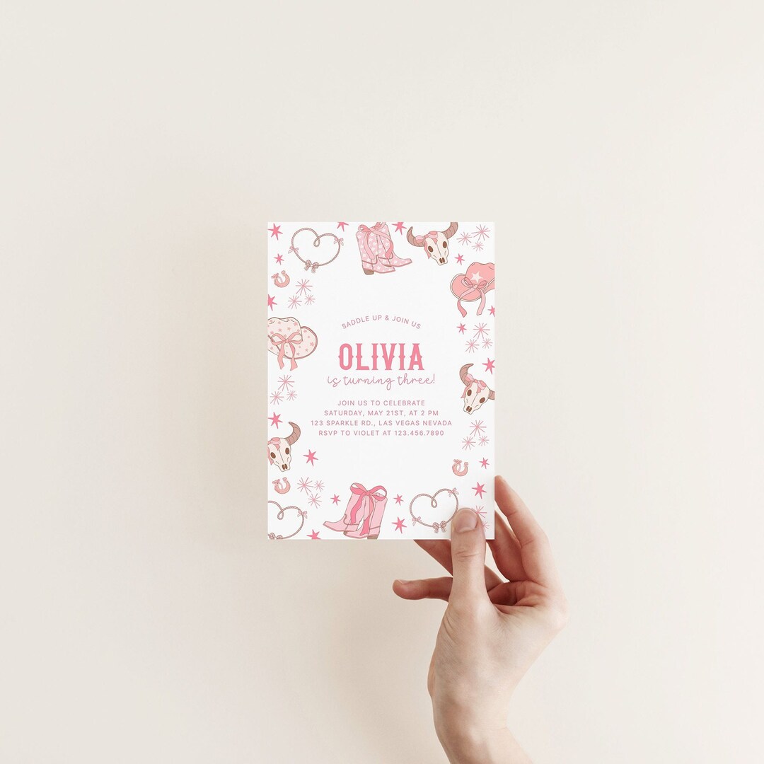 Cowgirl Pink Rodeo Birthday Party Invitation | Editable Printable ...