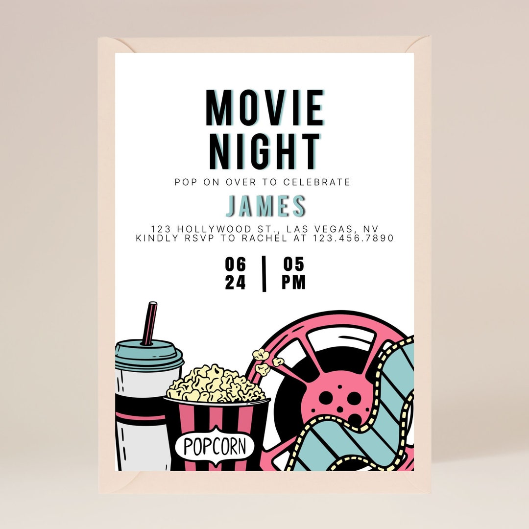 Movie Night Birthday Party Invitation | Editable on Corjl - Etsy