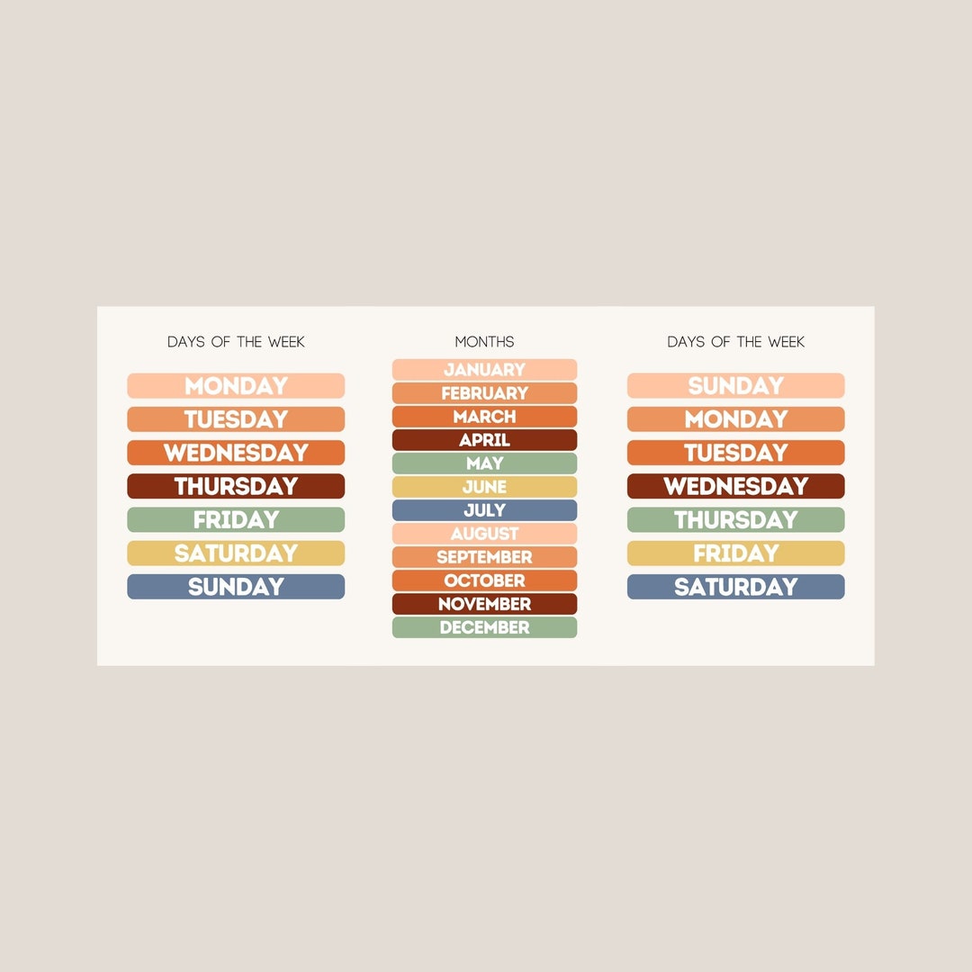 BOHO Days and Months | Educational Poster | Instant Downloads - Etsy