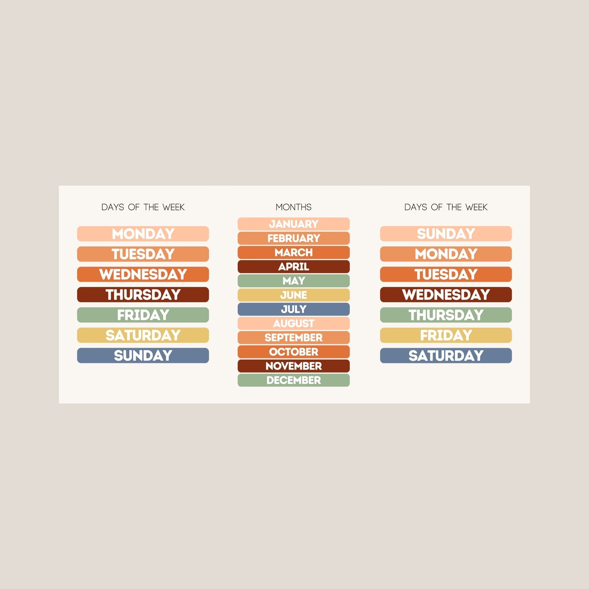 BOHO Days and Months Educational Poster Instant Downloads - Etsy