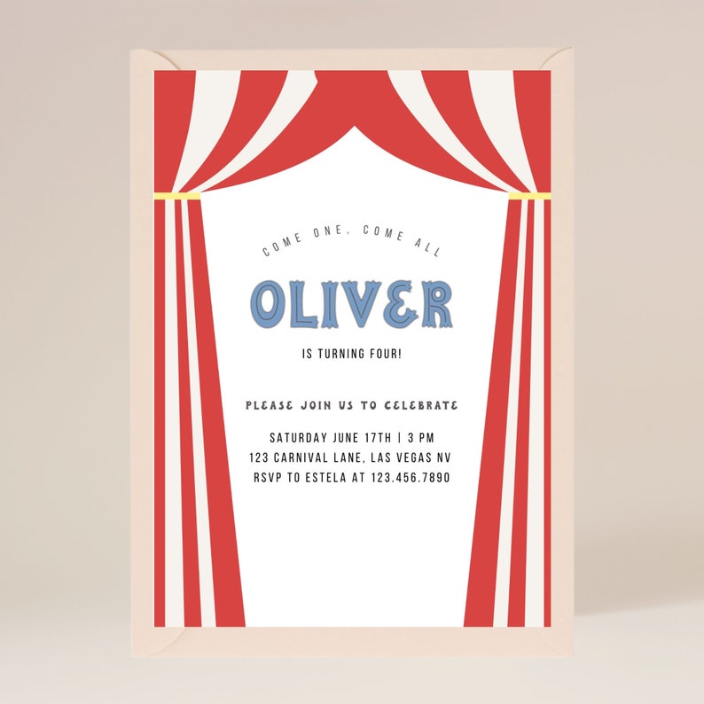Circus Carnival Birthday Party Invitation Editable Template - Etsy