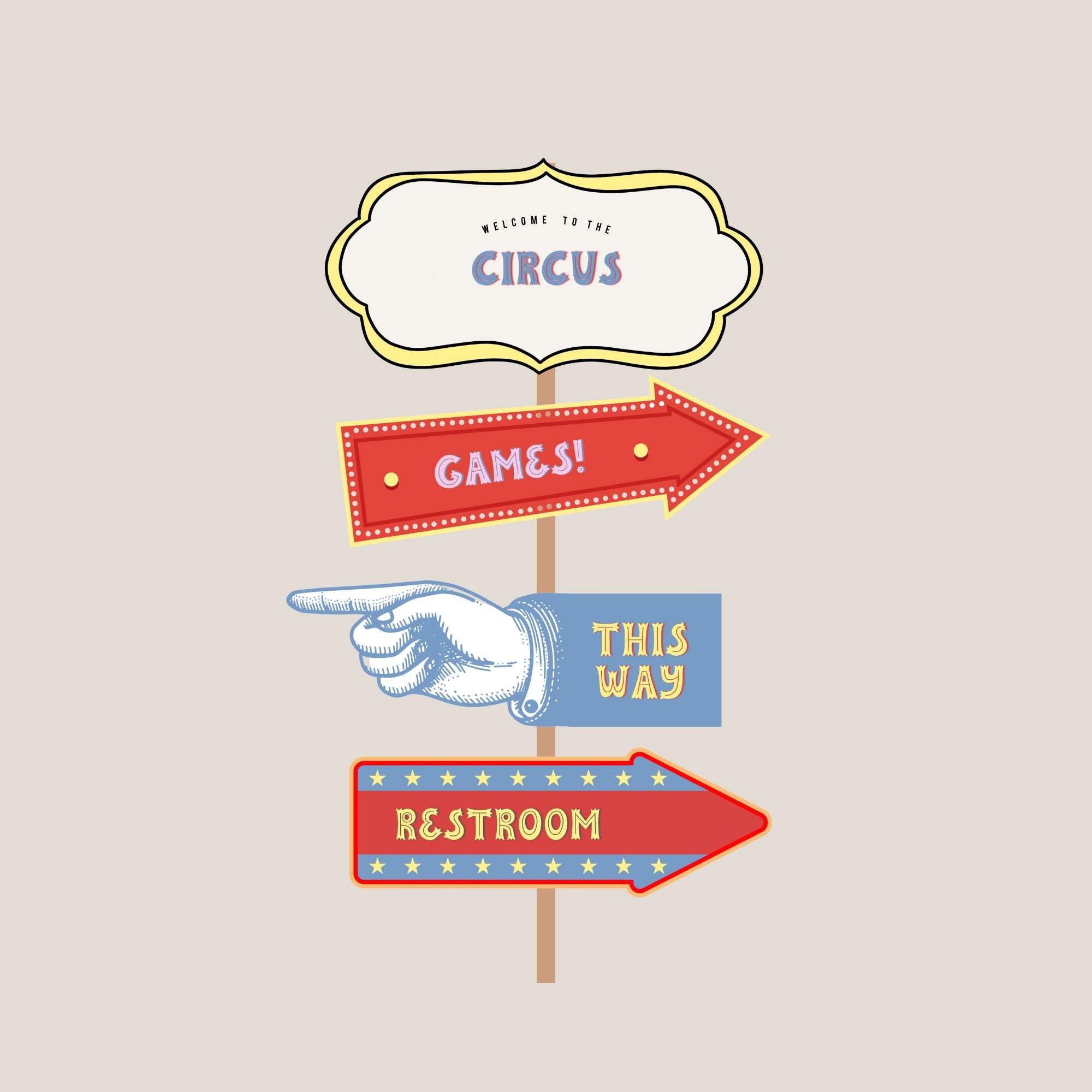 Circus Carnival Party Editable Signs | Editable Templates | Digital ...