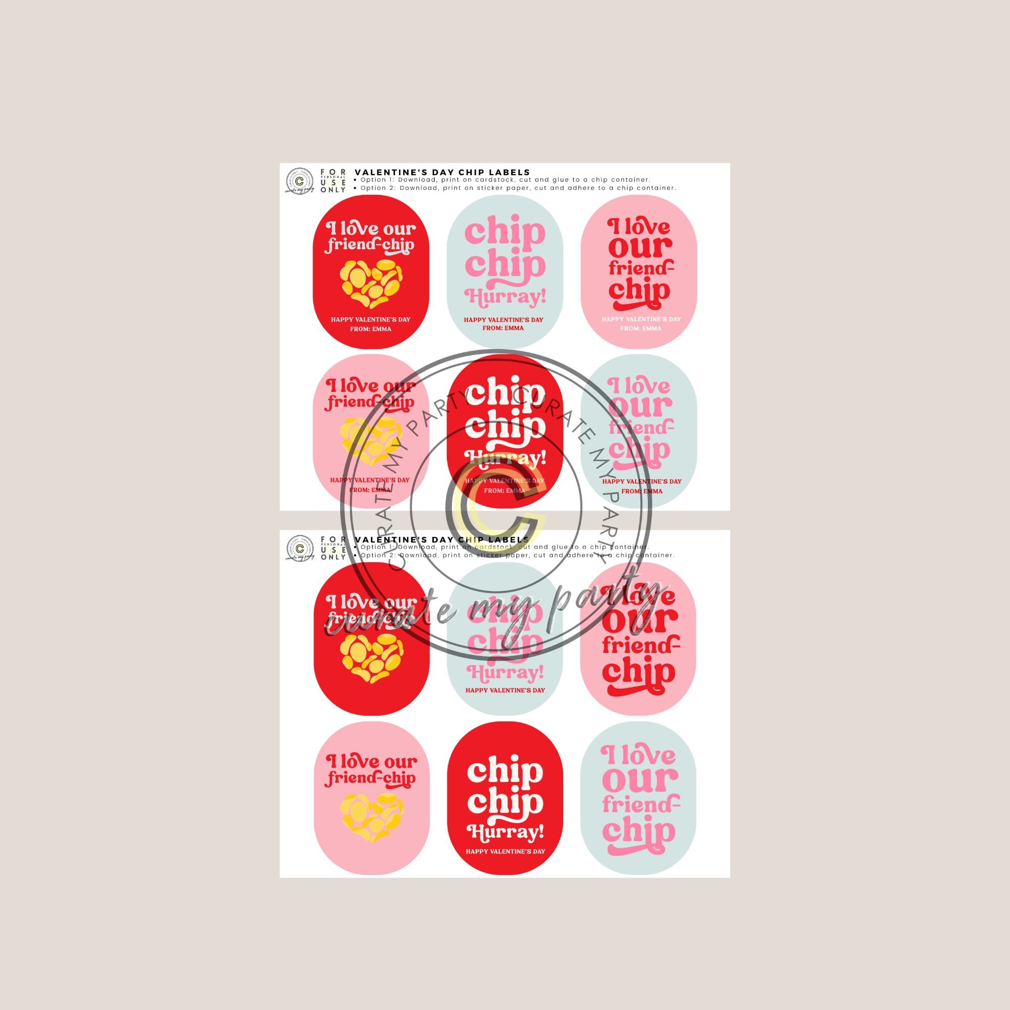 Chips Valentine's Day Printable Labels for Kids Editable Template - Etsy