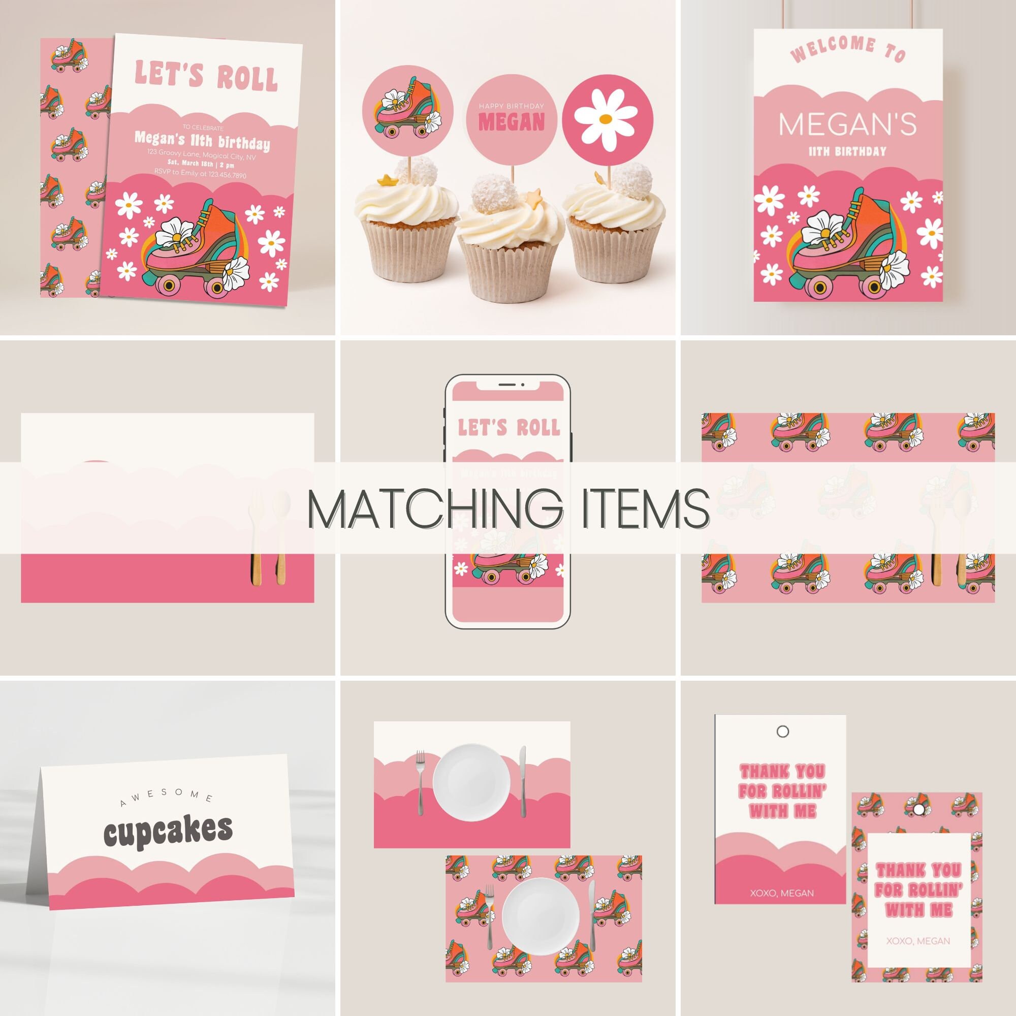 Let's Roll Roller Skating Party Welcome Sign Editable on Corjl Digital ...