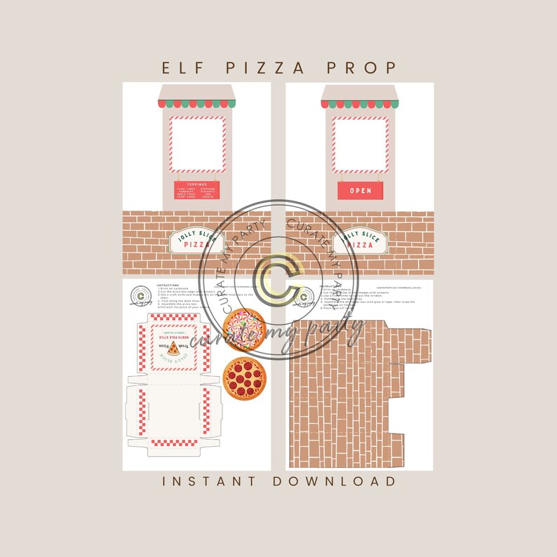 Elf Printable Pizza Stand, Pizza Box, a Pizza Props Instant Download - Etsy
