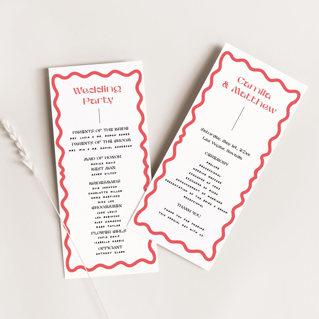 WAVY Wedding Program | Timeline | Order of the Day | Editable Template ...