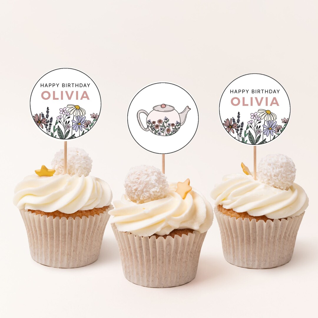 Tea Party Birthday Cupcake Toppers | ]editable Download Template - Etsy