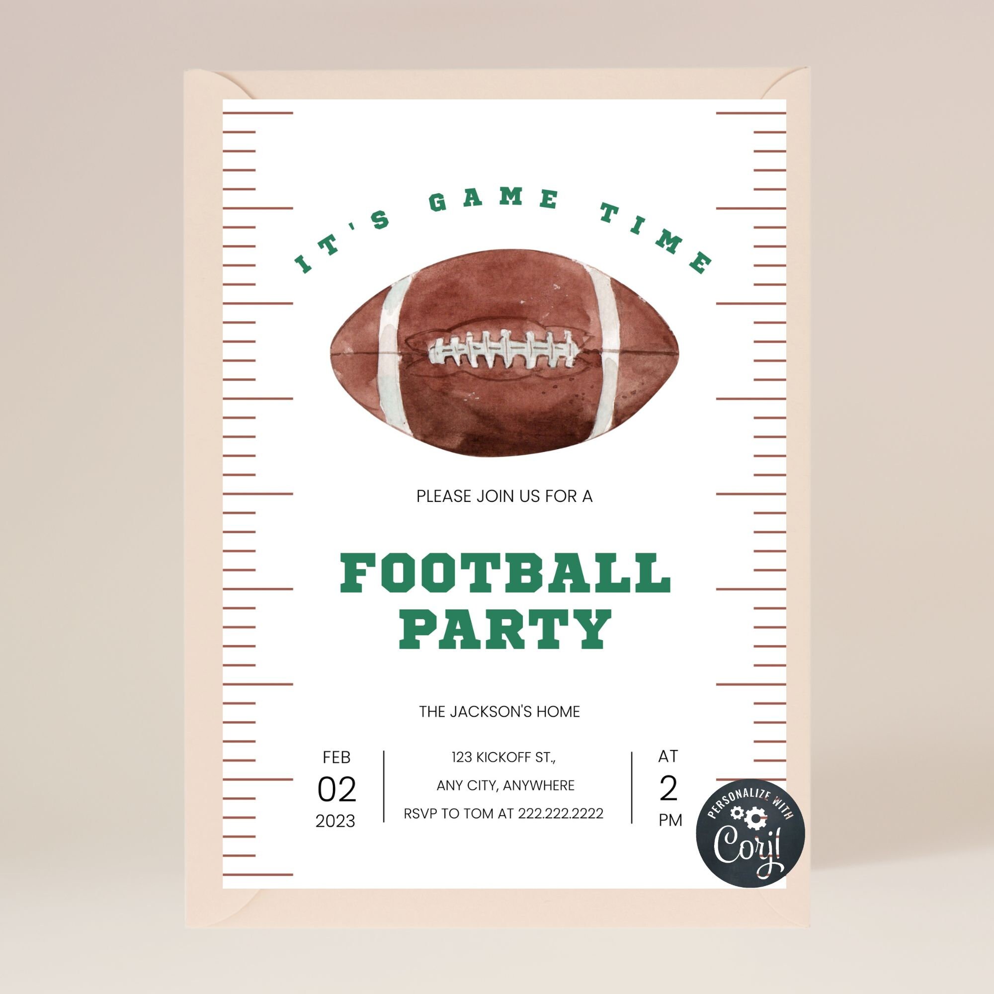Football Party Invitation Template Editable on Corjl - Etsy