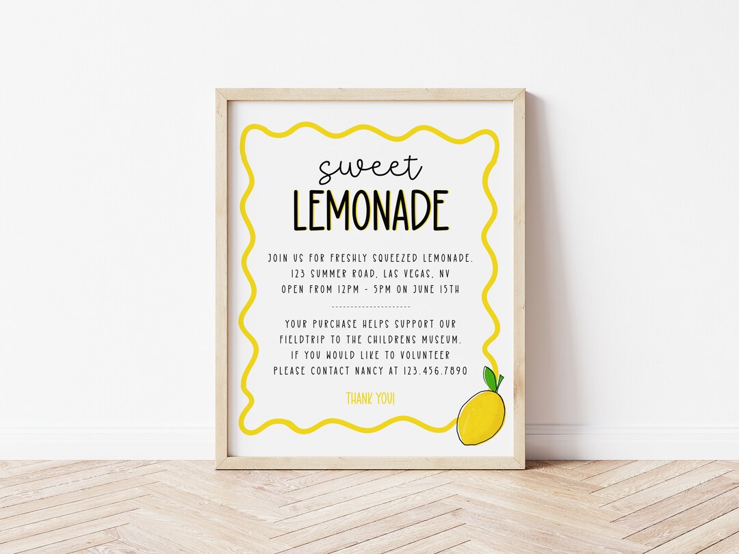 Lemonade Stand Flyer Invitation | Editable Printable Digital Download ...
