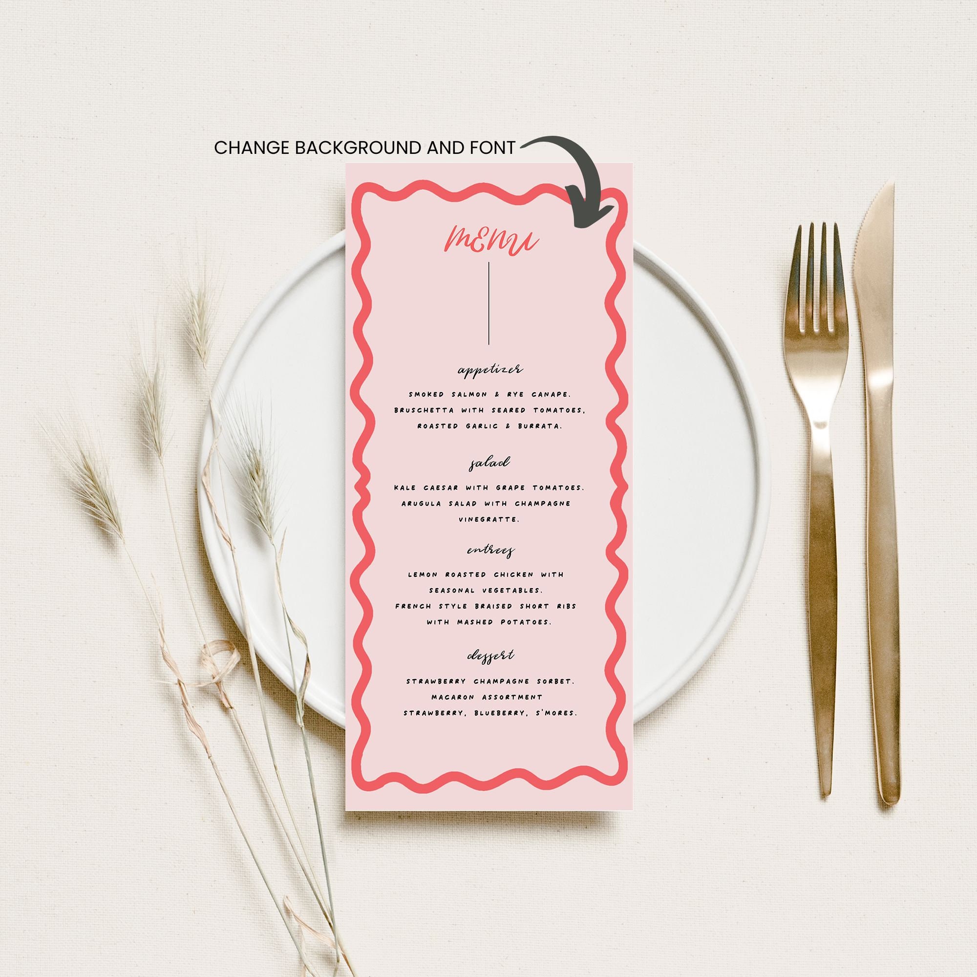WAVY Wedding Menu Editable Template Digital Download - Etsy