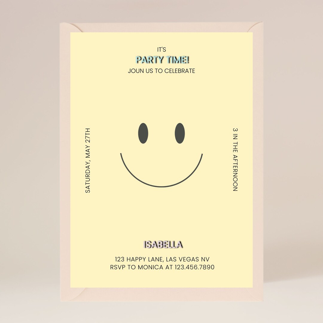Happy Face Birthday Party Invitation Template | Editable | Digital ...