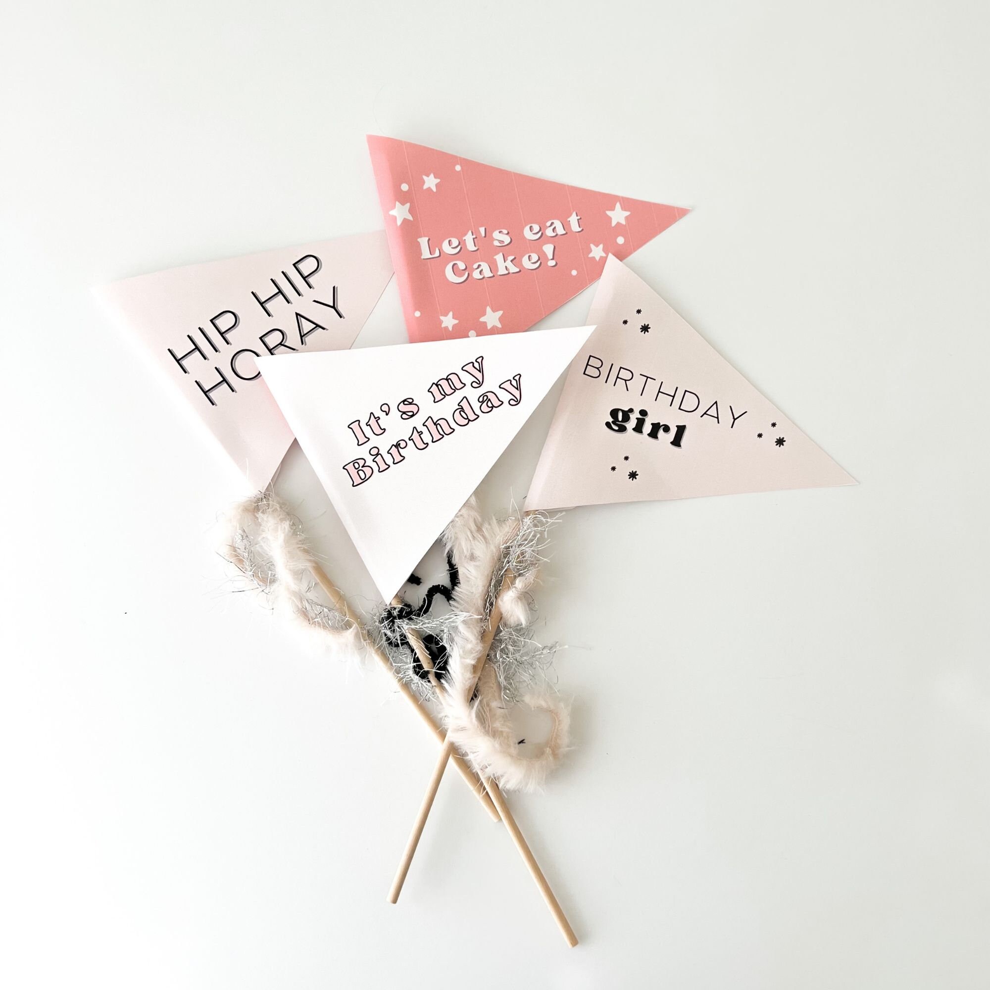 Birthday Pennant Flags Printable Instant Download Pink - Etsy