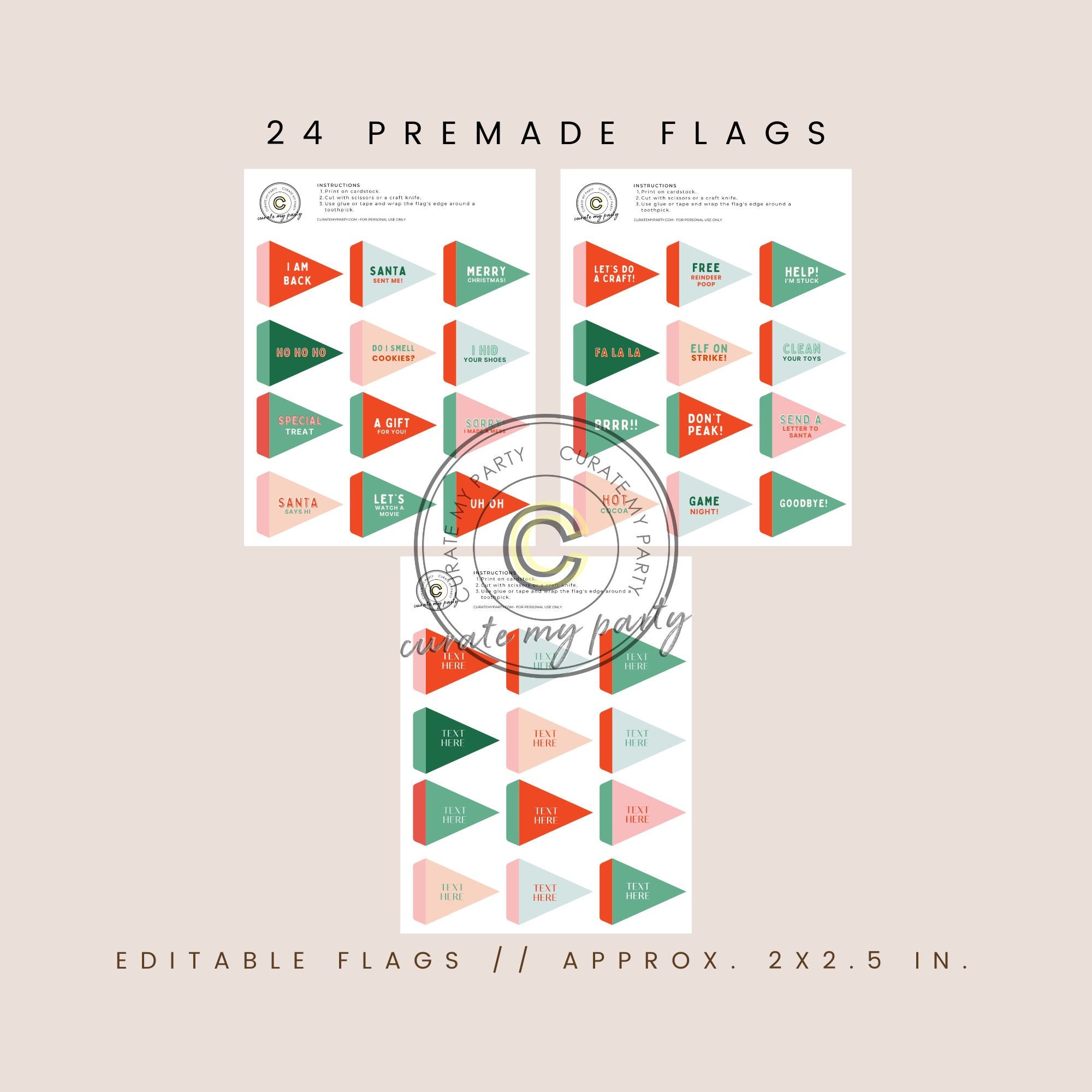 ELF Mini Pennant Flags Editable Template - Etsy