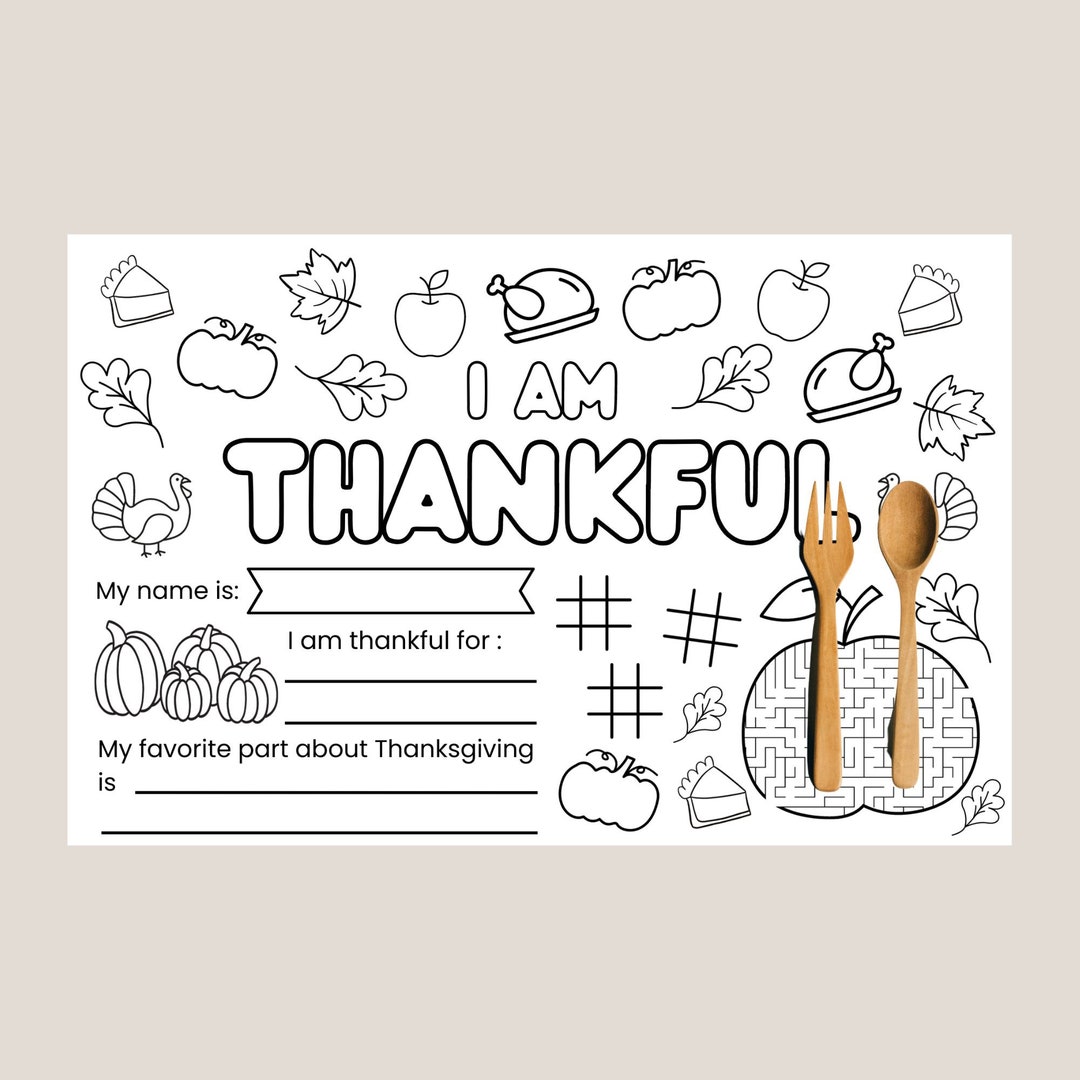 I Am Thankful // Happy Thanksgiving Placemat | Instant Download ...