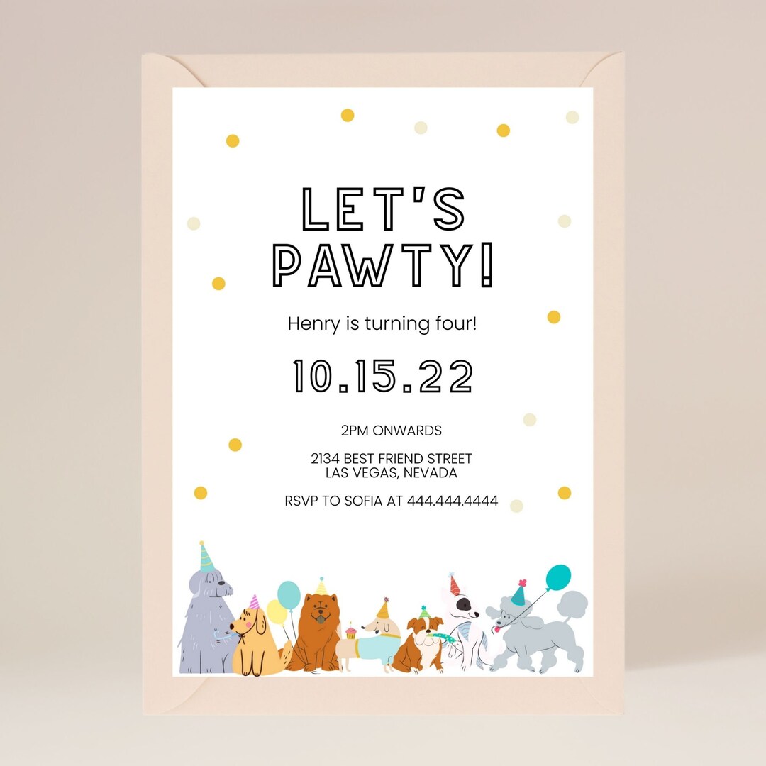 Dog Birthday Party Invitation | Puppy Pawty Invitation | Dog Theme ...