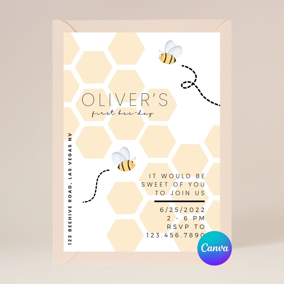 BEE-DAY Birthday Party Invitation | Honey Bee Invite | Editable on ...
