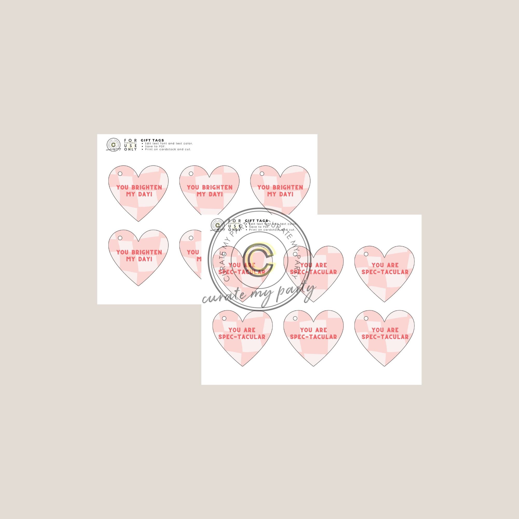 You Brighten My Day | You Are Spec-tacular Heart Valentine Glasses Tags ...