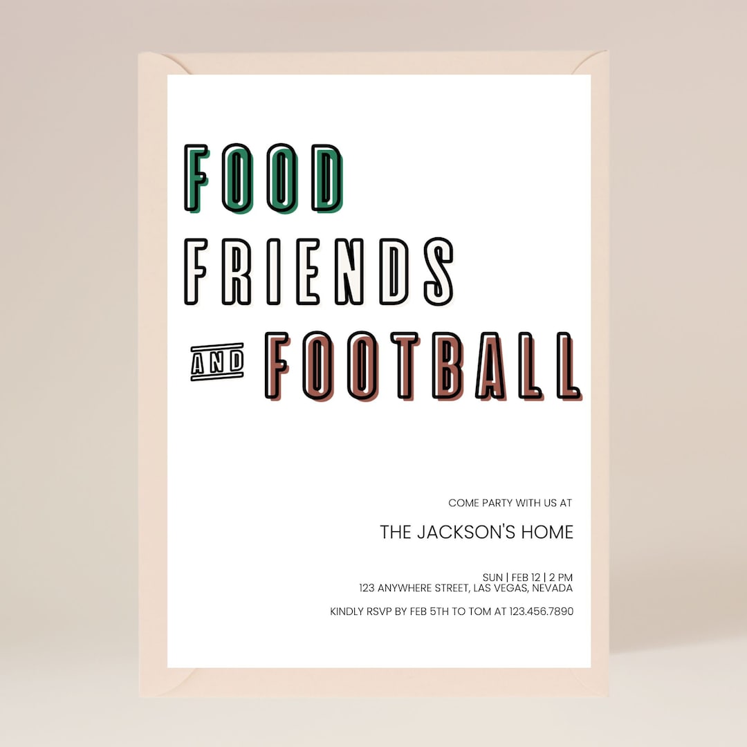 Food, Friends, and Football Party Invitation | Editable on Corjl - Etsy