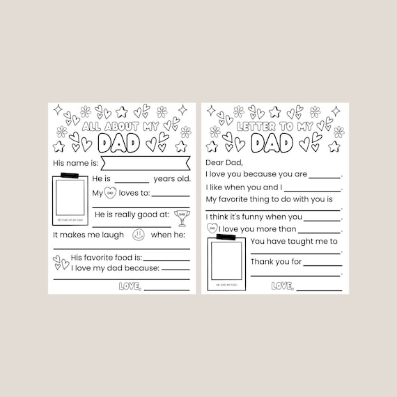 All About My Dad Letter to My Dad Coloring Fill in the - Etsy