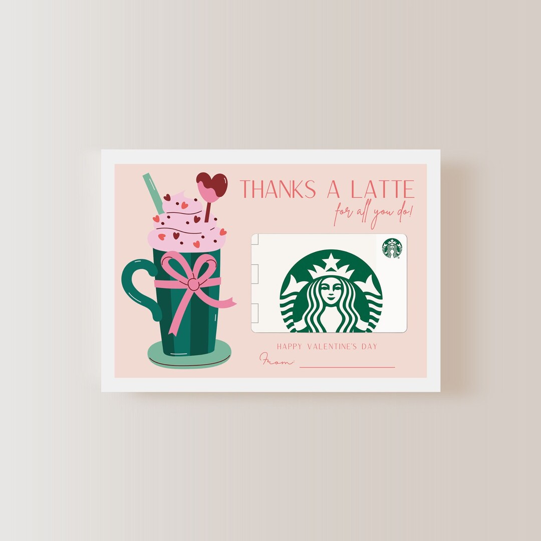 Thanks a Latte Valentine's Day Coffee Gift Card Holder | Printable ...
