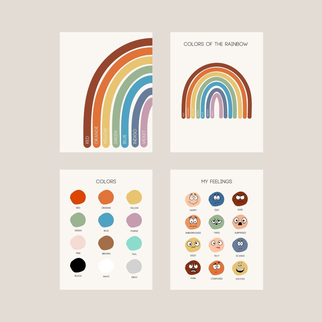 BOHO Educational Posters Rainbow Colors and Feelings - Etsy