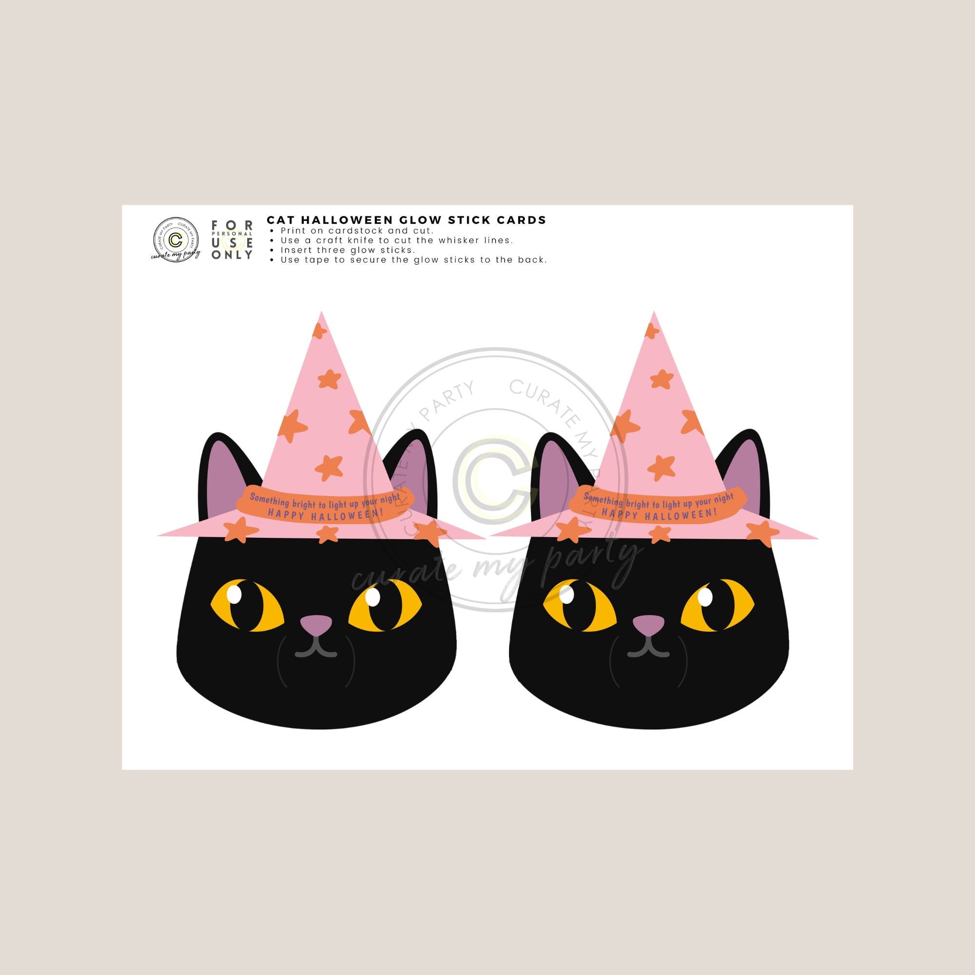 Halloween Black Cat Printable Editable Favor Card | Digital Download - Etsy