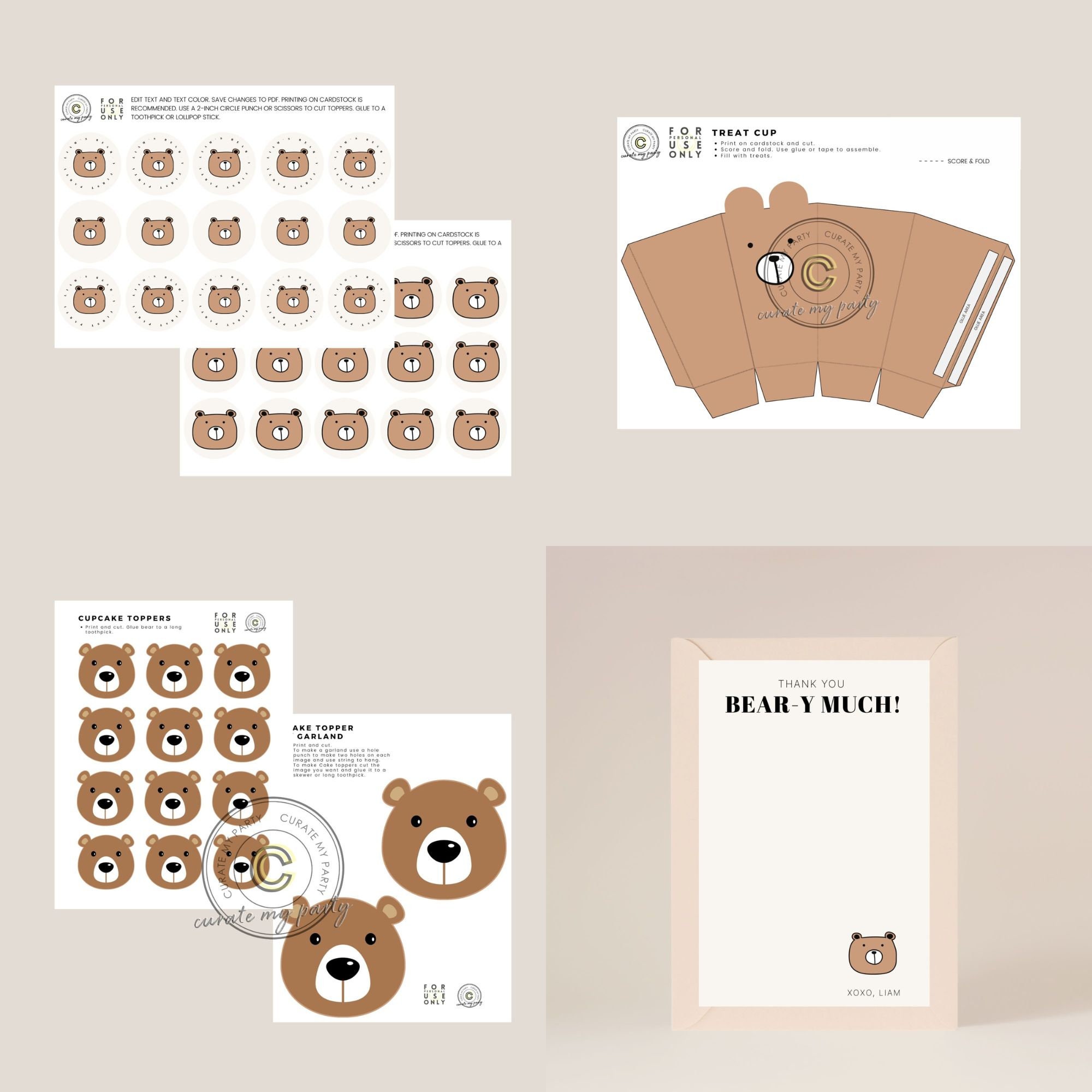 Bear-y First Birthday Party Bundle Editable on Corjl Instant Download ...