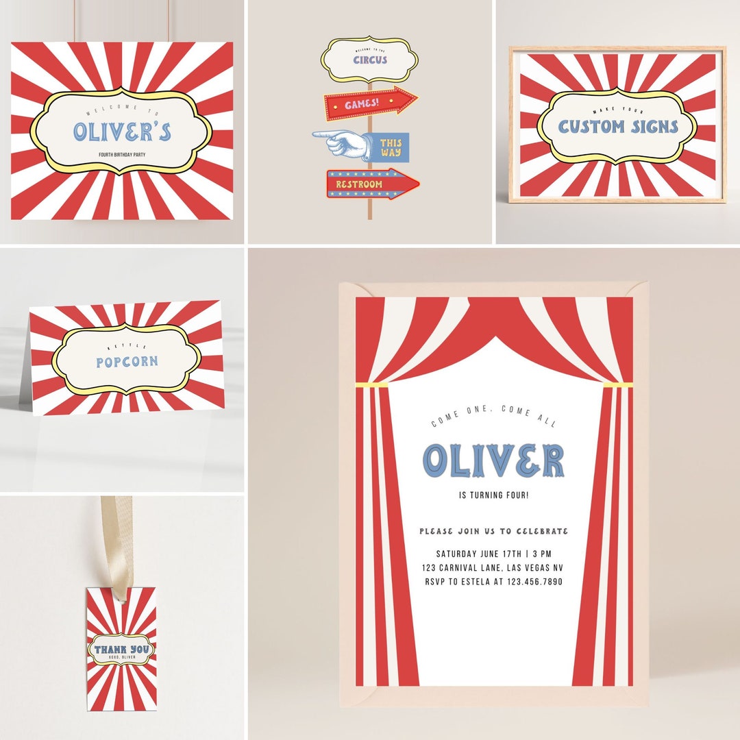 Circus Carnival Birthday Party Bundle | Editable Templates | Digital ...
