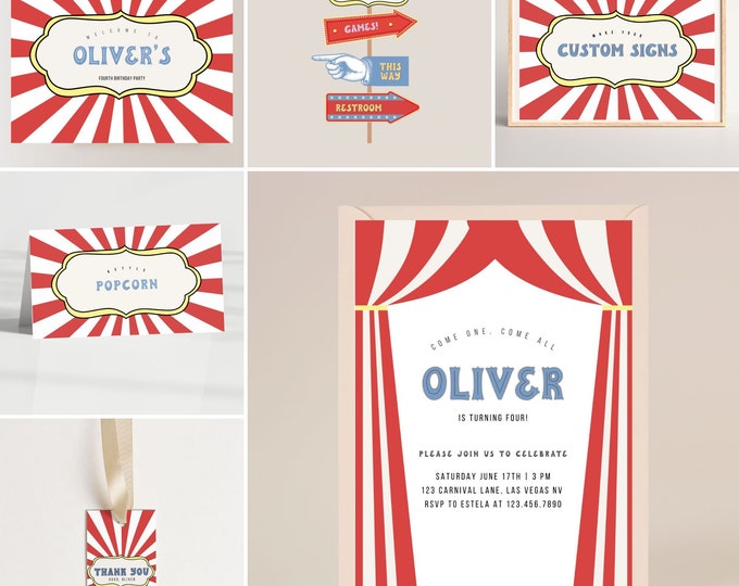 Carnival Party Signs Printable- Editable Text PDF- Instant Download ...