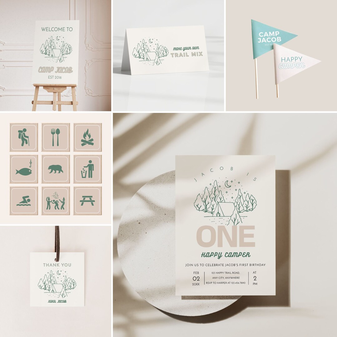 One Happy Camper Birthday Party Bundle | Printable and Editable ...