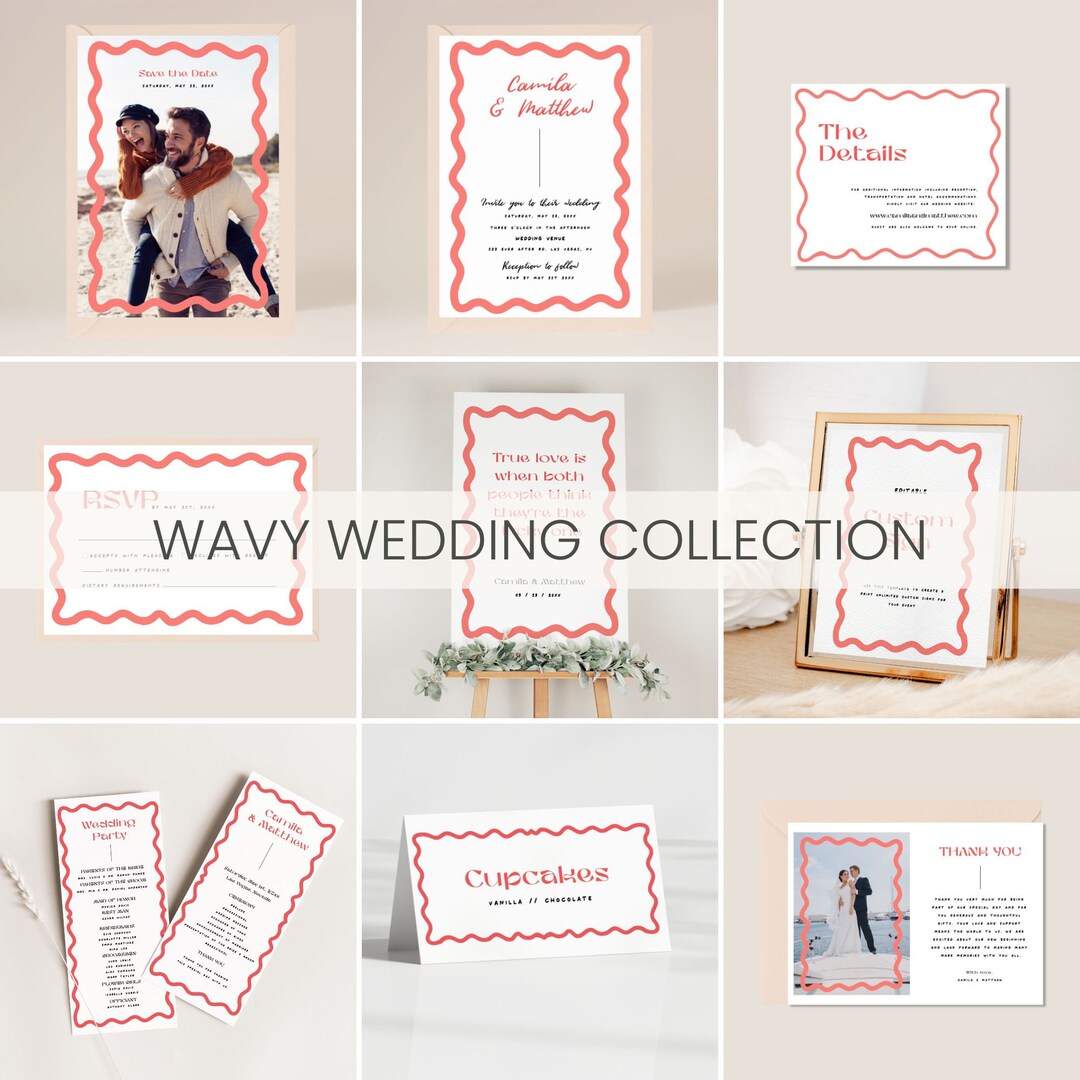 WAVY Wedding Collection | Editable Templates | Digital Download - Etsy