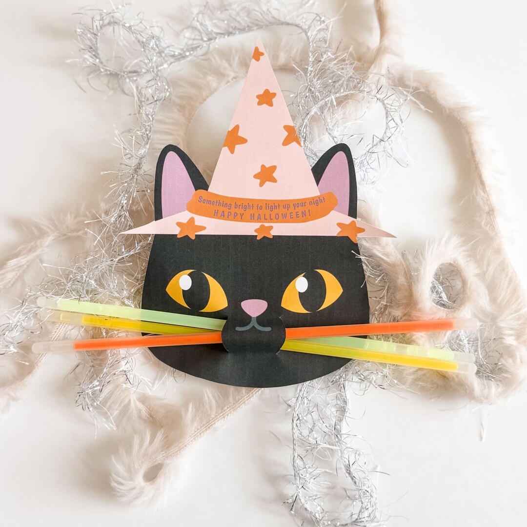 Halloween Black Cat Printable Editable Favor Card | Digital Download - Etsy