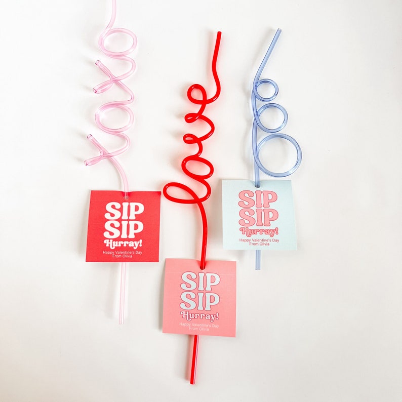Sip Sip Hooray/hurray | Valentine's Crazy Straw Labels | Editable ...