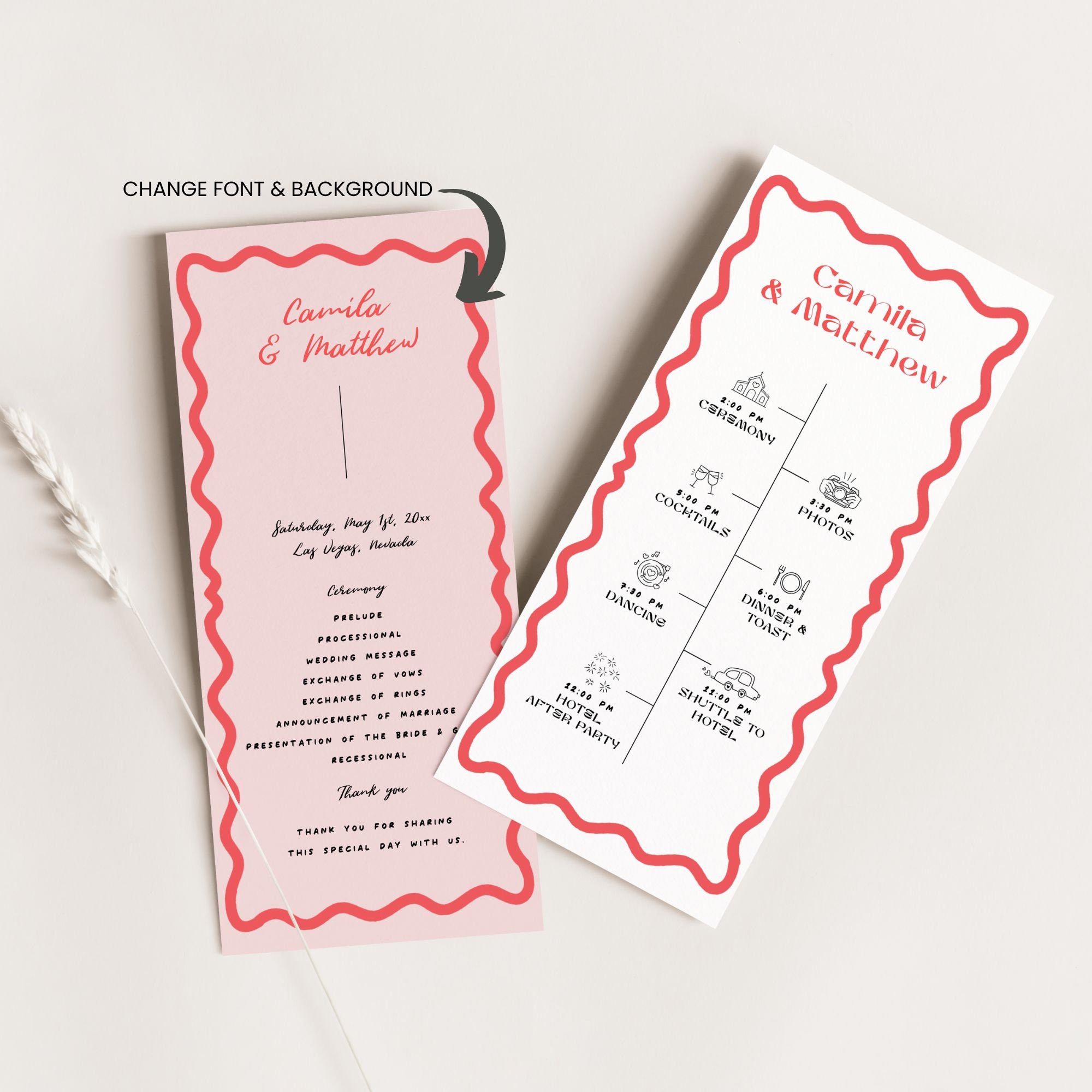 WAVY Wedding Program Timeline Order of the Day Editable Template ...
