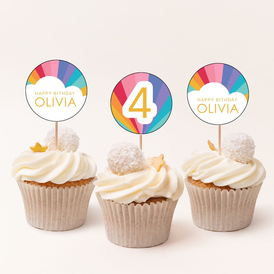 Rainbow of Fun Birthday Cupcake Toppers Circles | Editable Printable ...