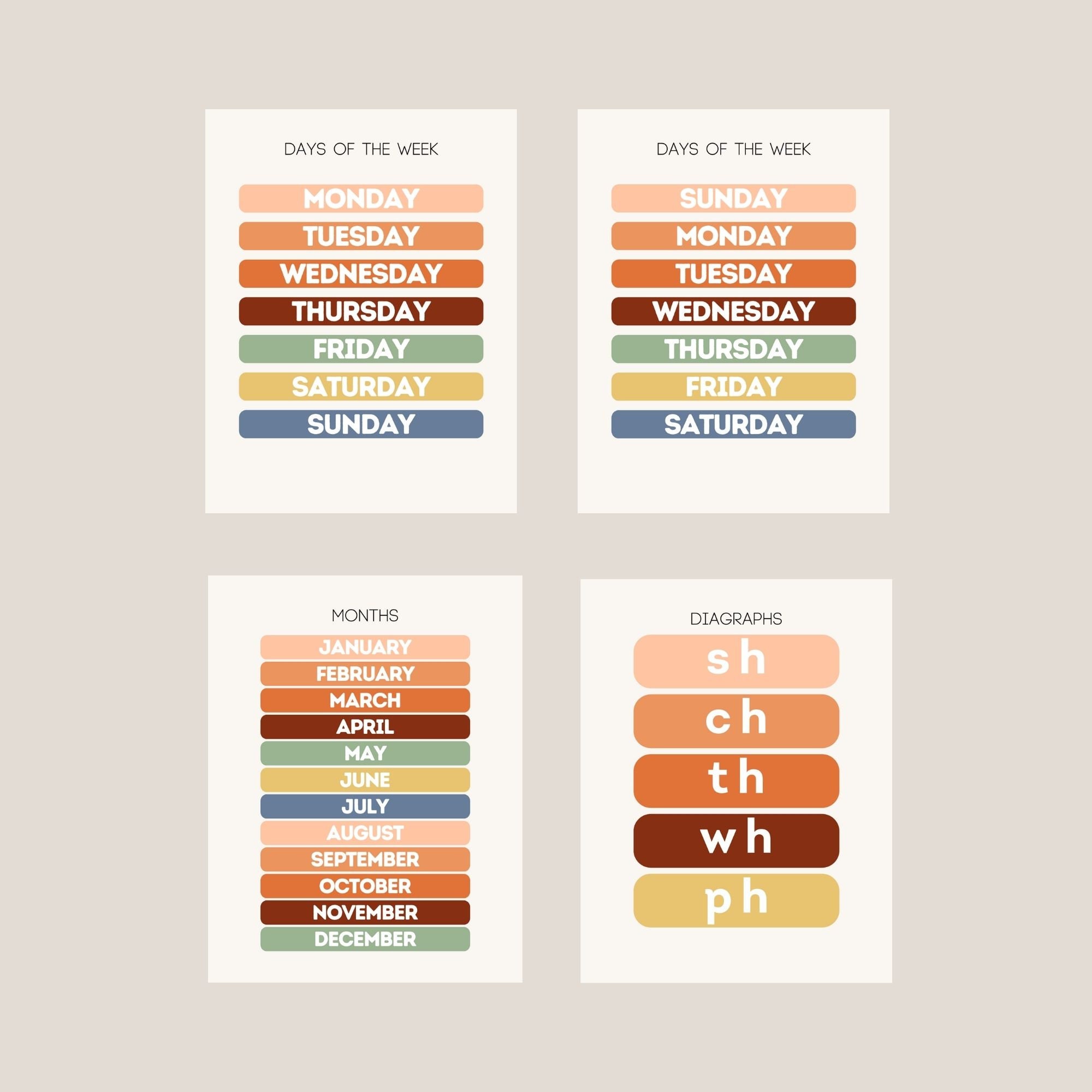 BOHO Educational Poster Bundle Instant Download Printable Homeschool ...