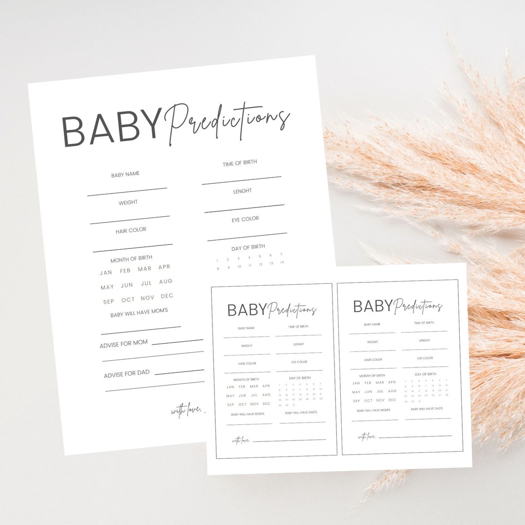 Baby Prediction Game Cards | Instant Download | Letter and 5x7 Size - Etsy