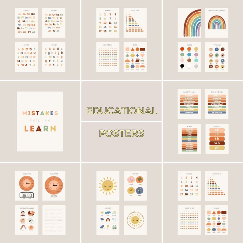 BOHO Educational Poster Bundle Instant Download Printable Homeschool ...