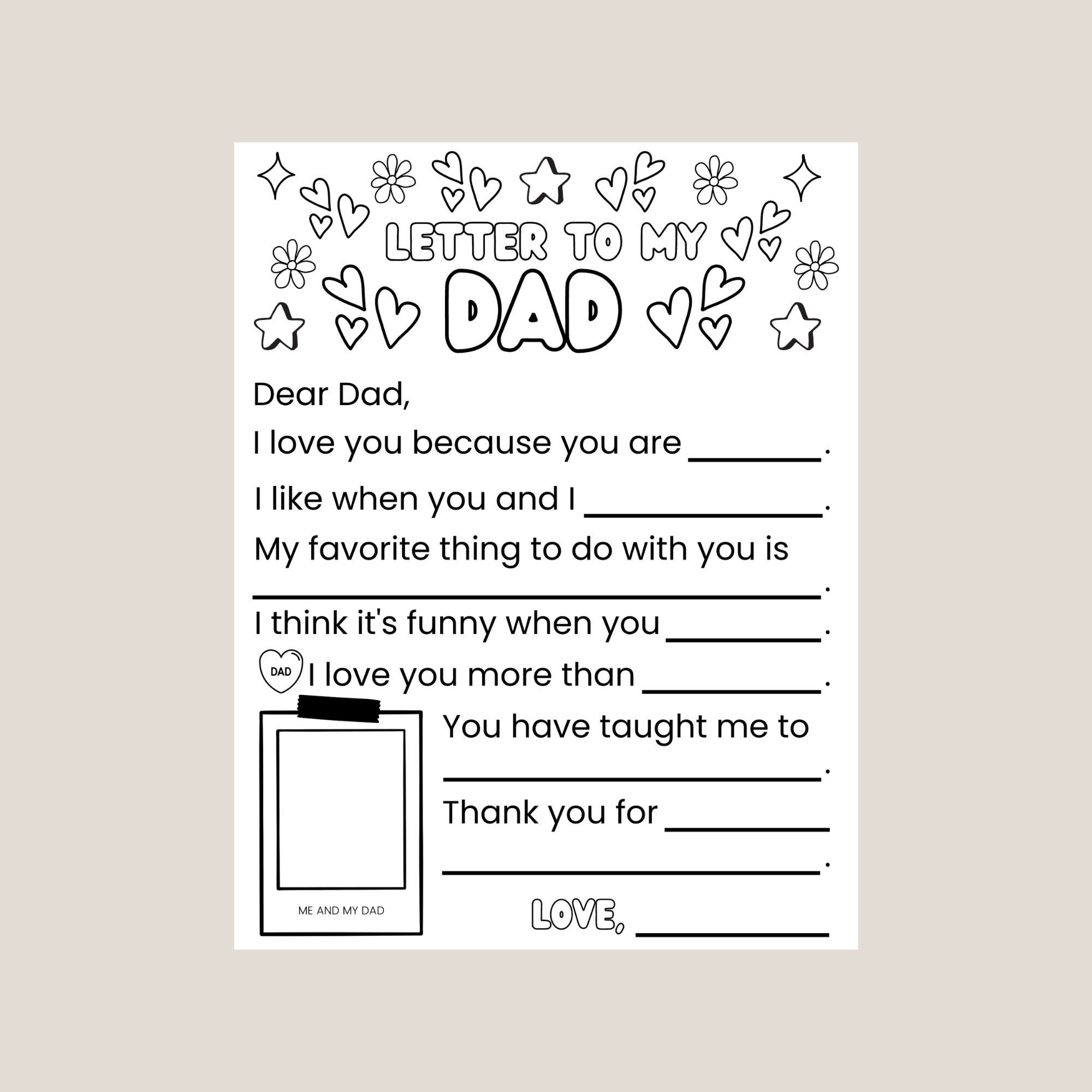 All About My Dad Letter to My Dad Coloring Fill in the - Etsy