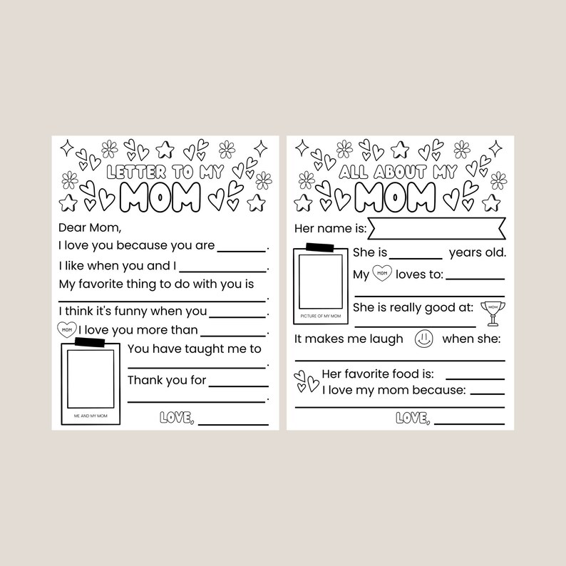 All About My Mom | Letter to My Mom | Coloring Fill in the Blank ...