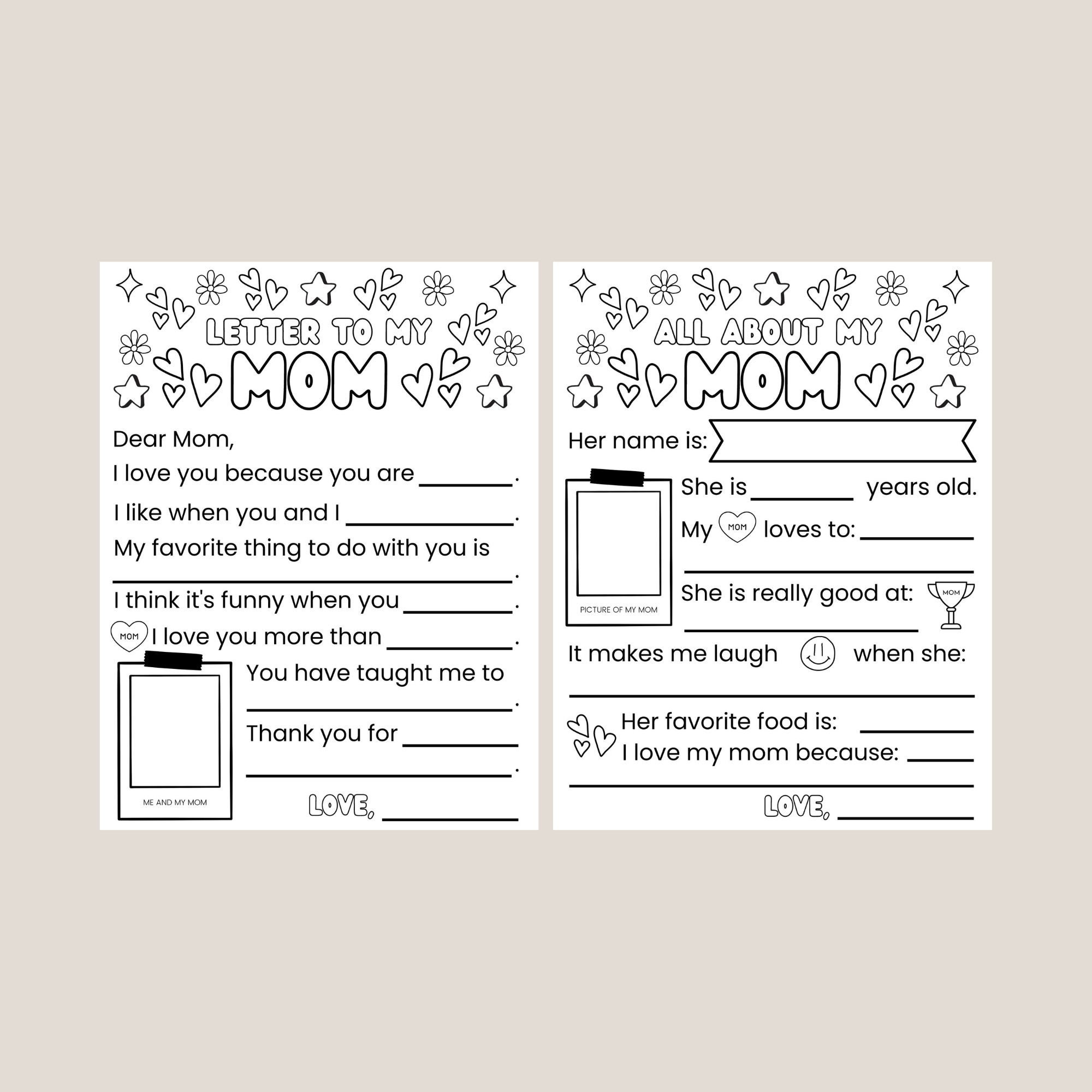 All About My Mom | Letter to My Mom | Coloring Fill in the Blank ...