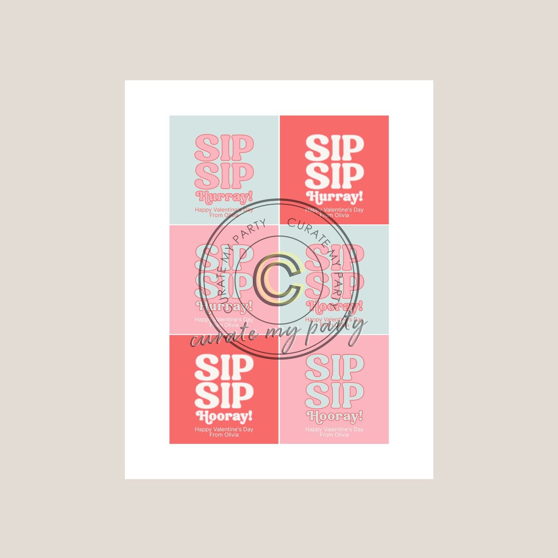 Sip Sip Hooray/hurray | Valentine's Crazy Straw Labels | Editable ...