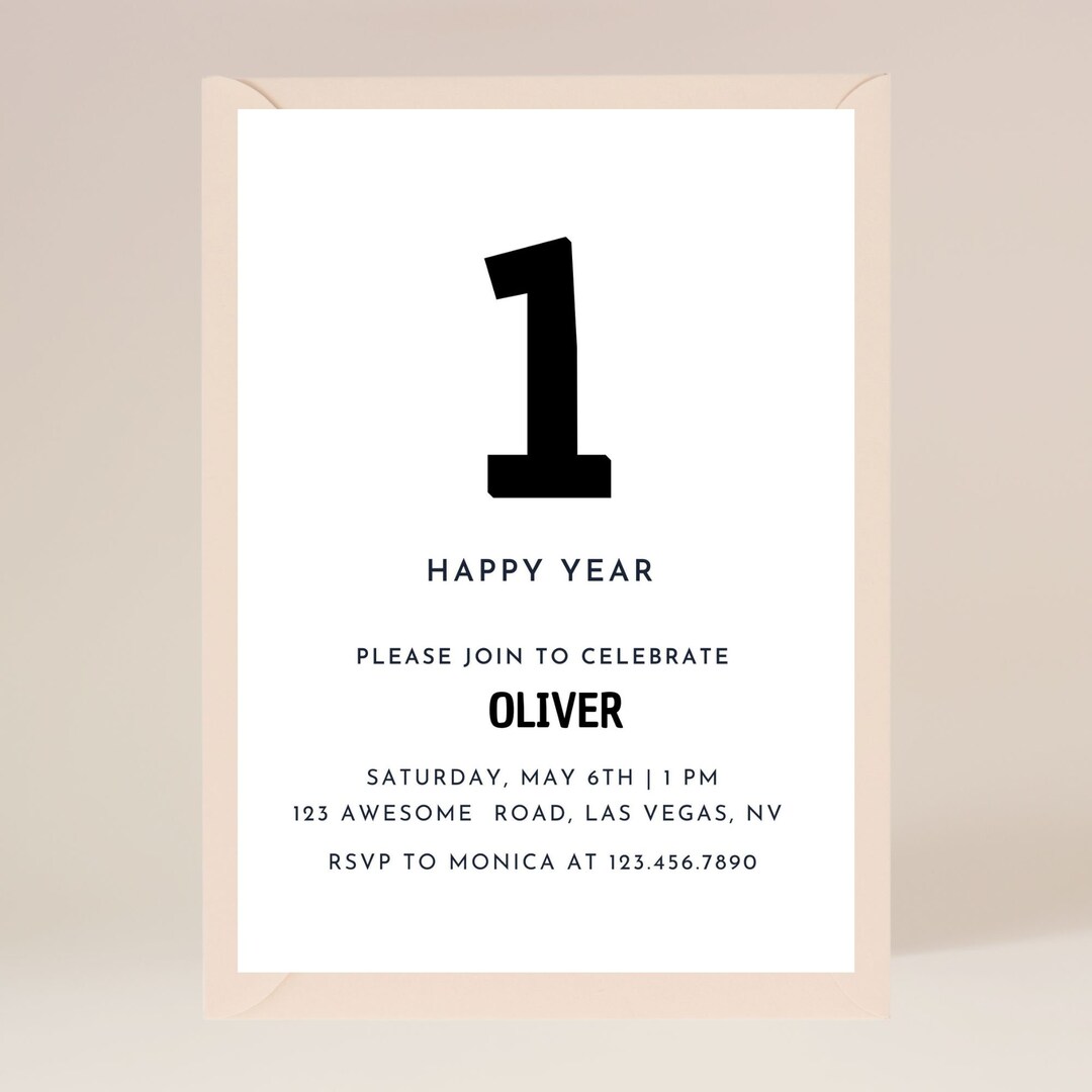 Number Birthday Invitation Minimalist | Editable on Canva | Digital ...