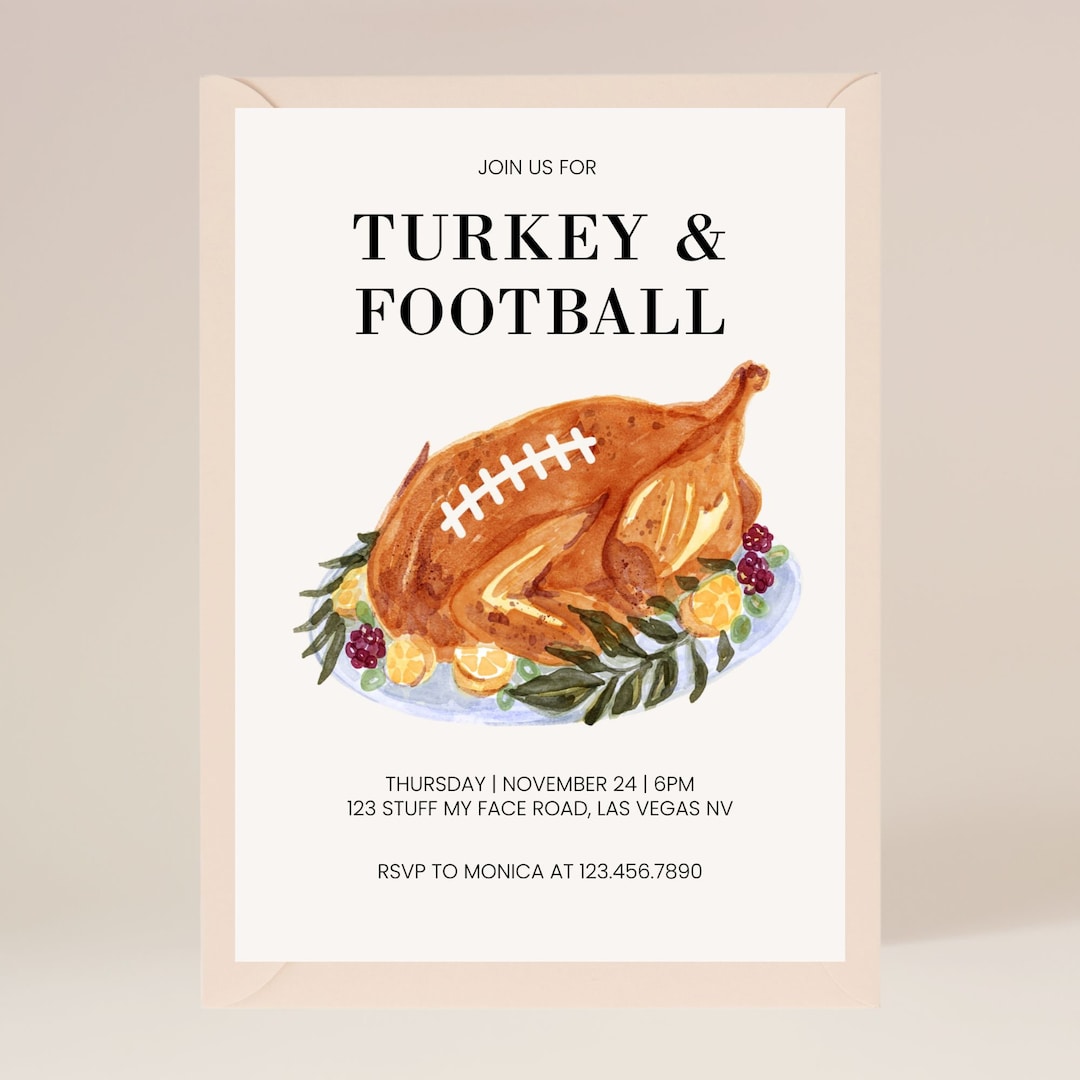 Turkey and Football Thanksgiving Party Invitation | Digital Download ...