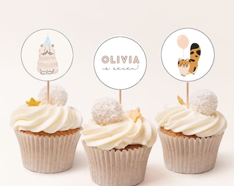 Cat Birthday Party Cupcake Toppers, Stickers, Kitten Party, Printable ...