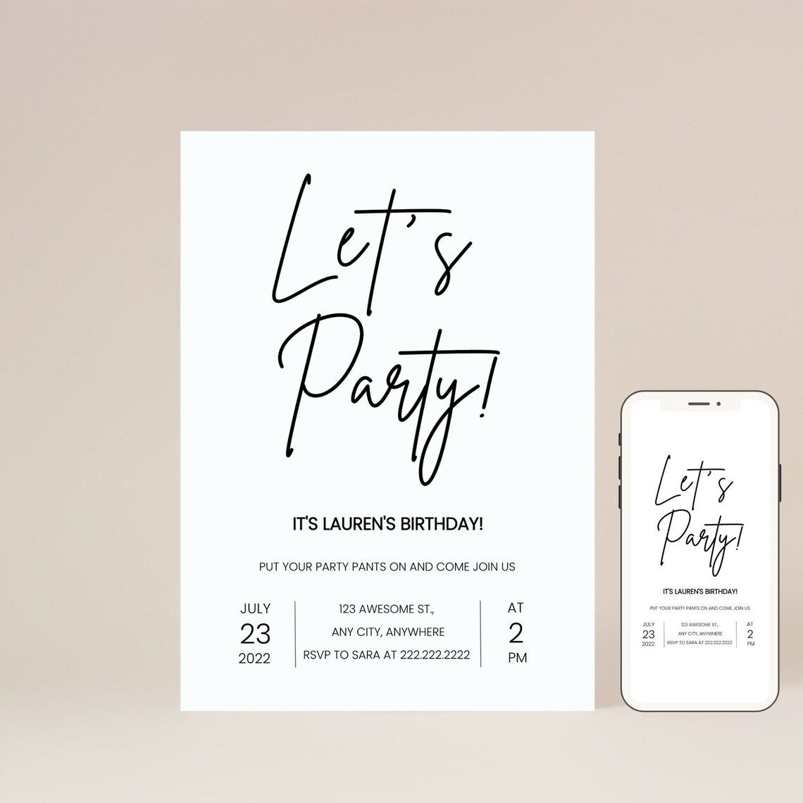 Let's Party Invitation | Minimalist Invite | Editable | Instant ...